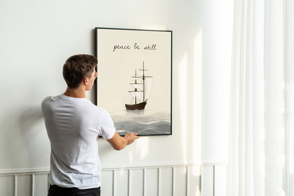 Peace Be Still Poster Jesus Calms Storm, Jesus Bible Art, Modern Boho ...