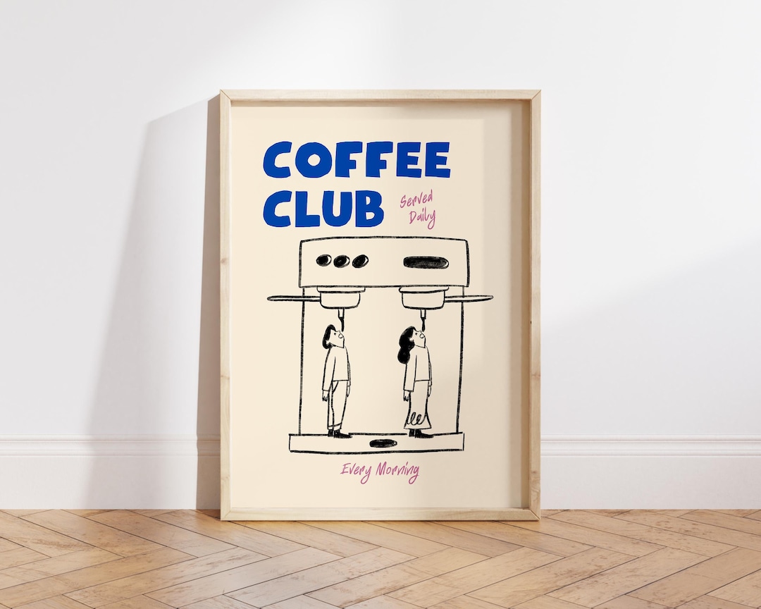 Coffee Club Print: Espresso Machine Doodle, Kitchen Wall Art (digital ...
