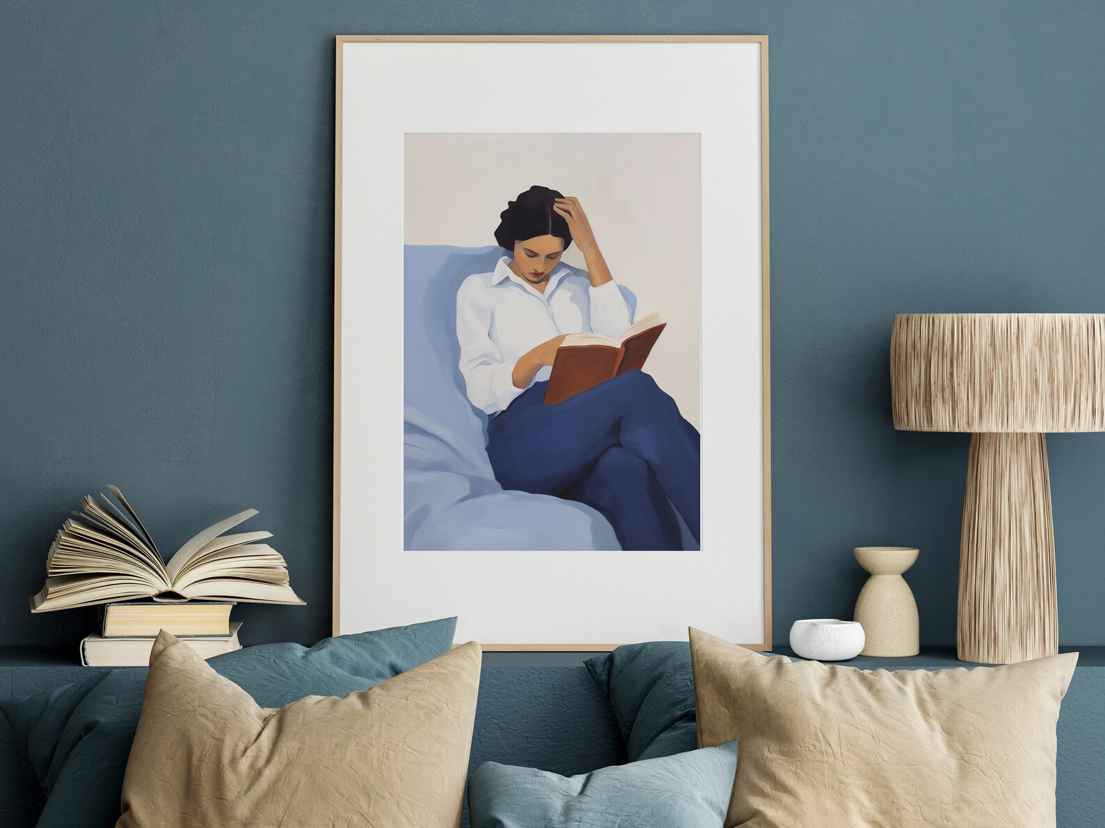 Woman Reading Gouache Painting: Book Lover Art Print - Library Wall Art ...