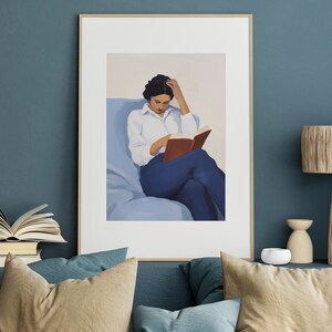 Woman Reading Gouache Painting: Book Lover Art Print - Library Wall Art ...