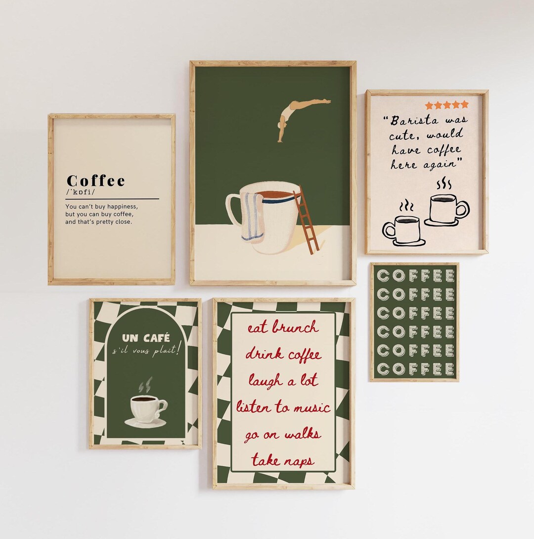 Coffee Gallery Wall Art Prints: Set Og 6, Kitchen Decor Set (digital ...