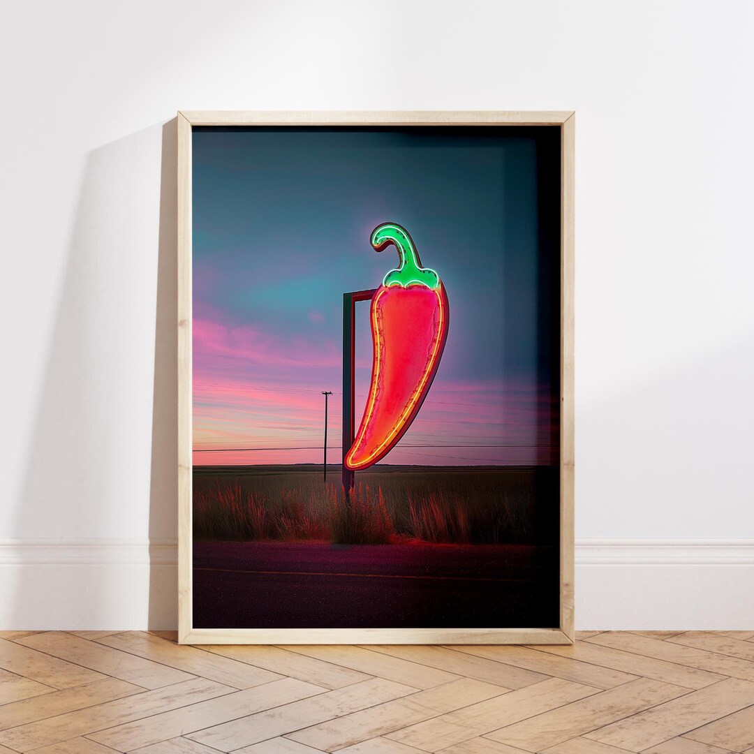 Neon Chili Pepper Diner Print: Retro Kitchen Wall Art (digital File) - Etsy