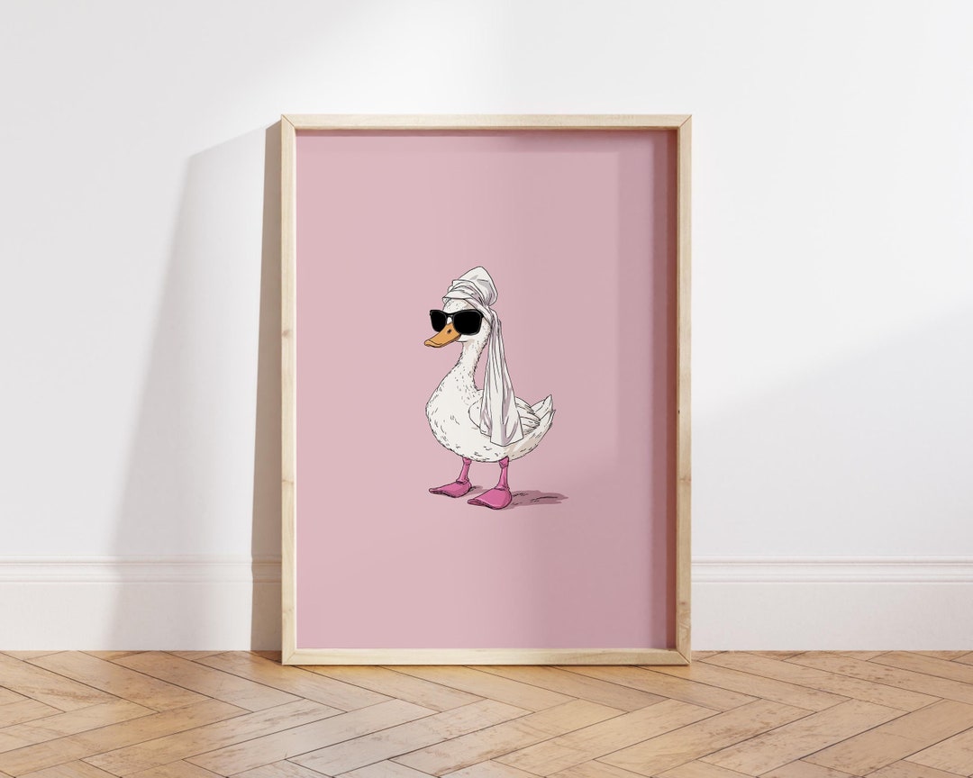 Duck in Head Towel Print: Preppy Pink Bathroom Art (digital File) - Etsy
