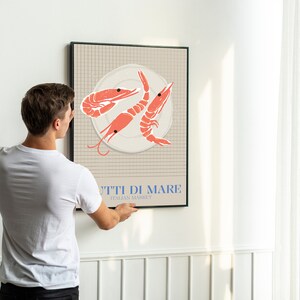Frutti Di Mare Poster by Wallency - Red Shrimp Wall Print, Minimalist ...