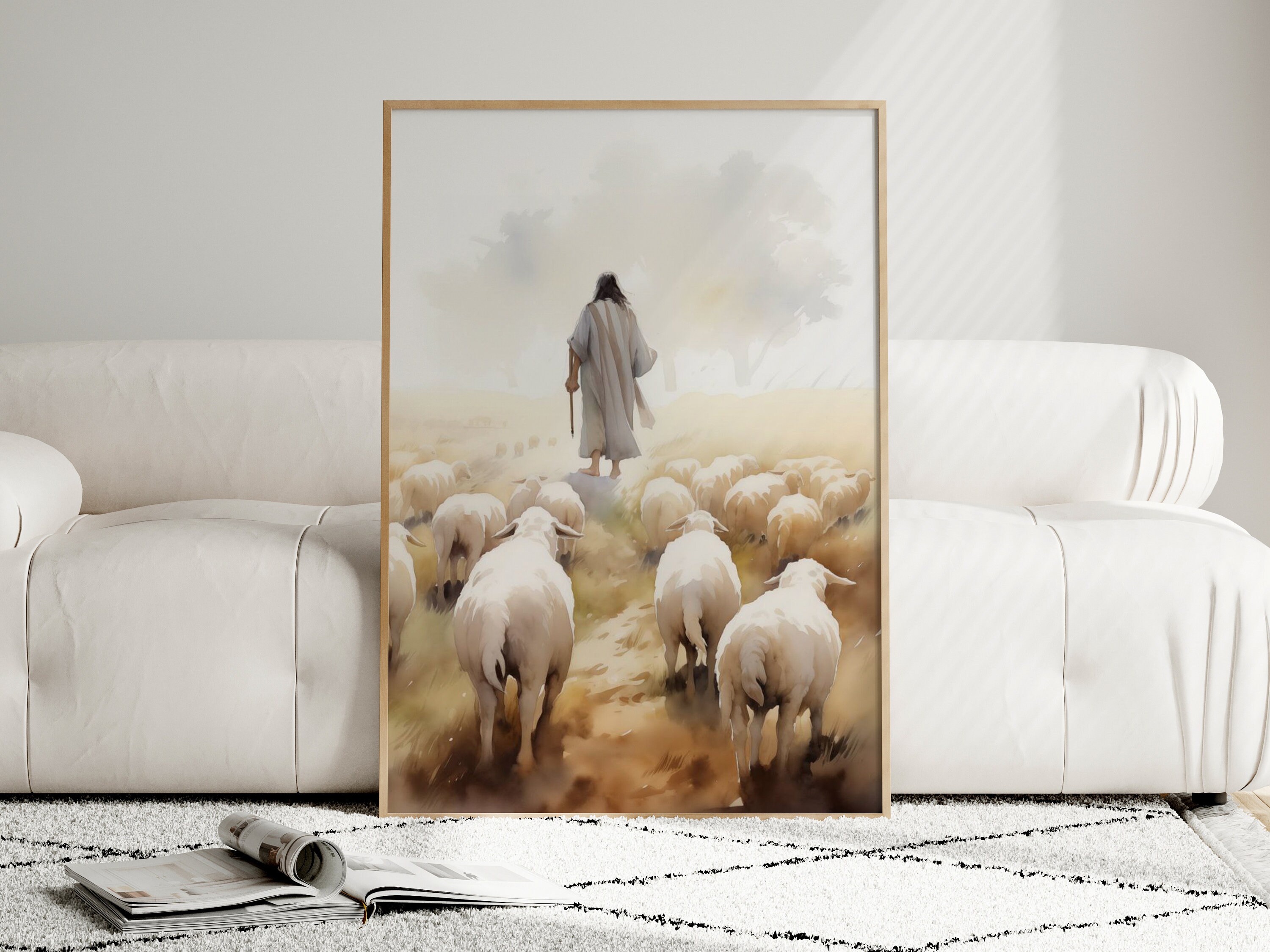 The Good Shepherd Poster, Jesus Leaves the 99 Sheep, Christian Modern ...