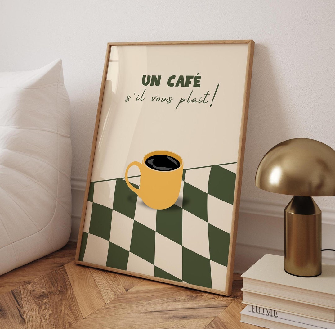 French Cafe Poster: Un Cafe S'il Vous Plait, Trendy Kitchen Art - Etsy