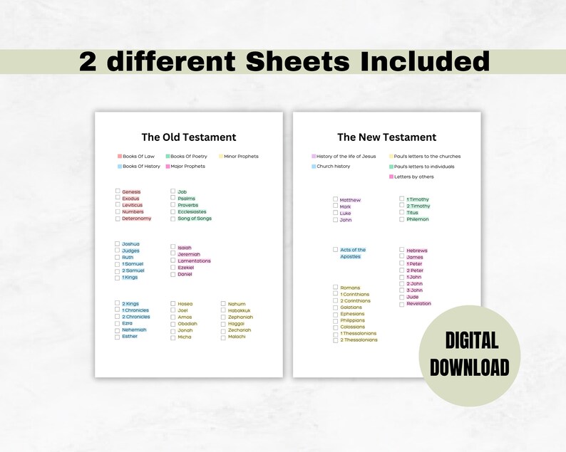 Bible Reading Checklist Tracker Printable, Color Coded Checklist ...