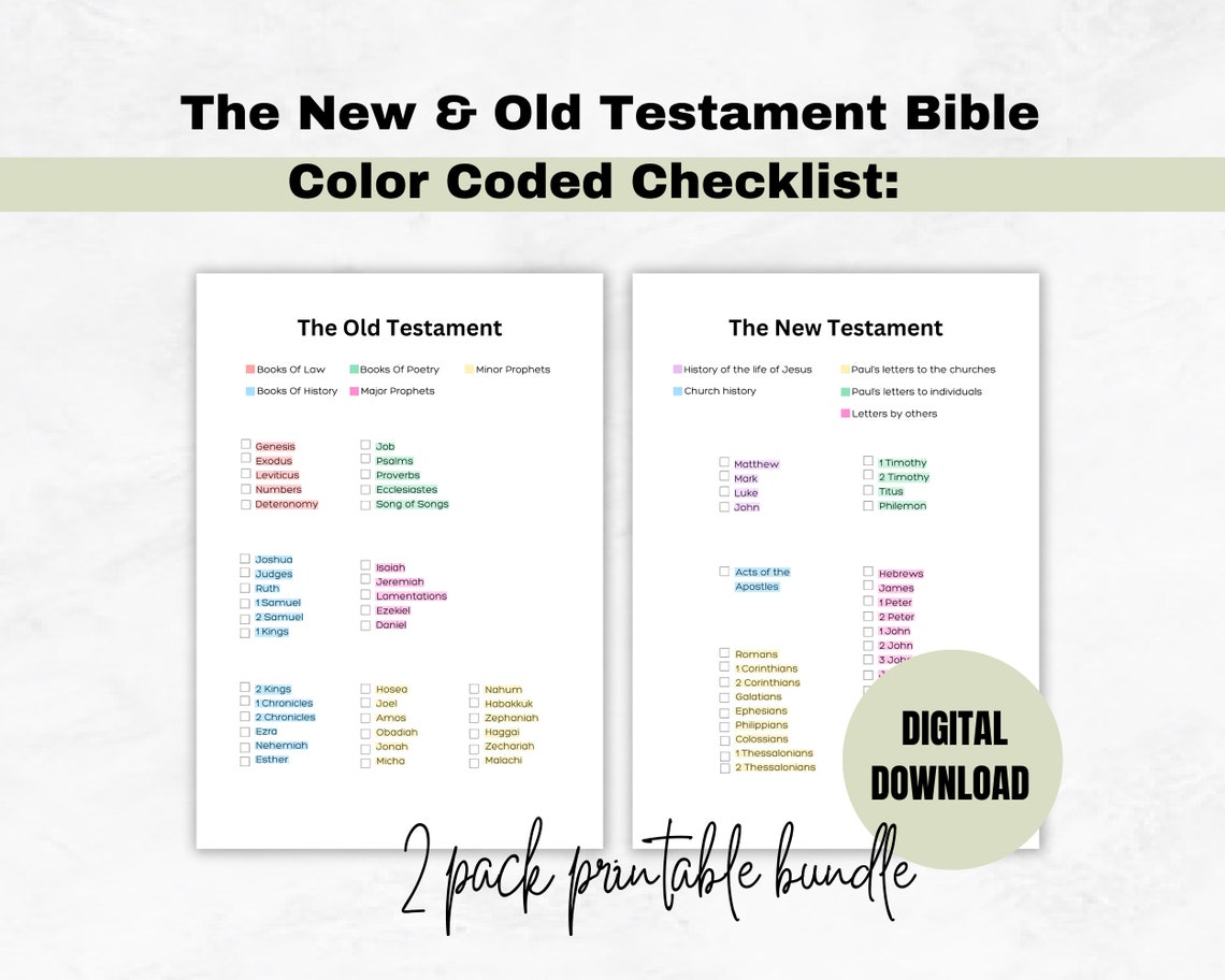 Bible Reading Checklist Tracker Printable, Color Coded Checklist ...