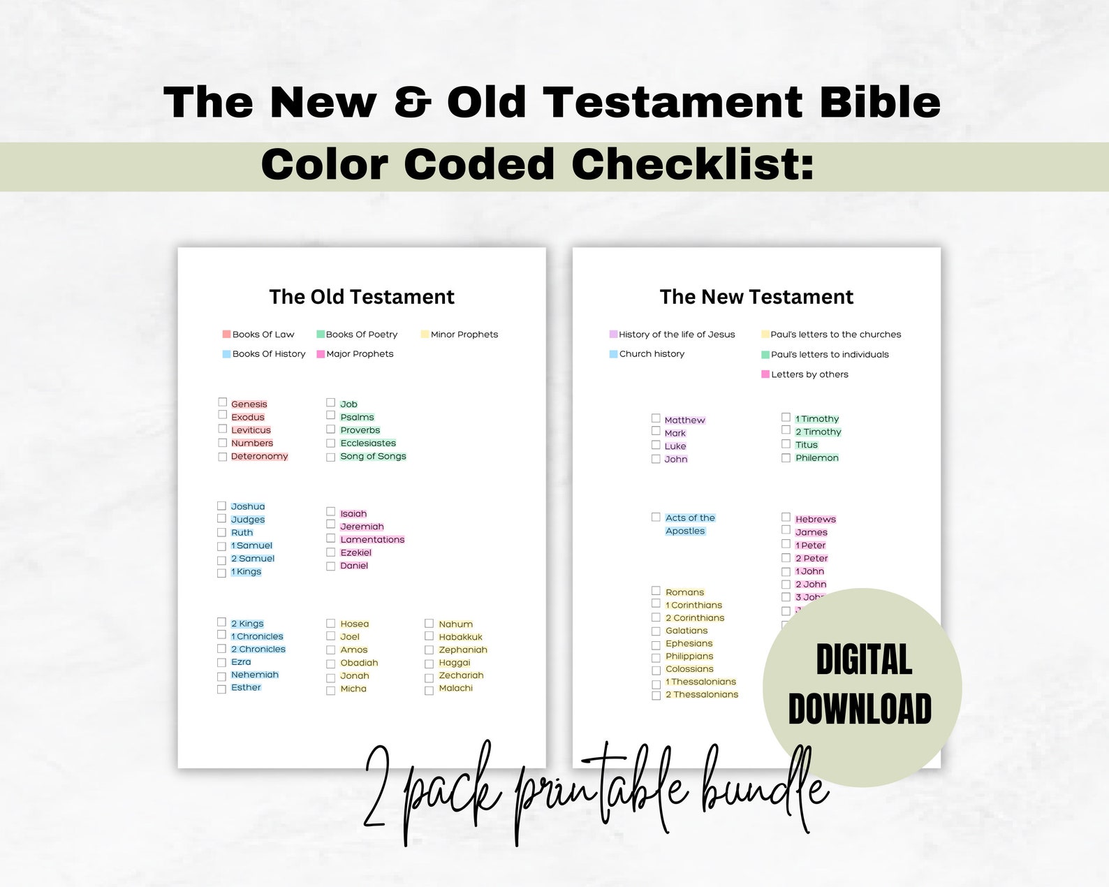 Bible Reading Checklist Tracker Printable, Color Coded Checklist ...