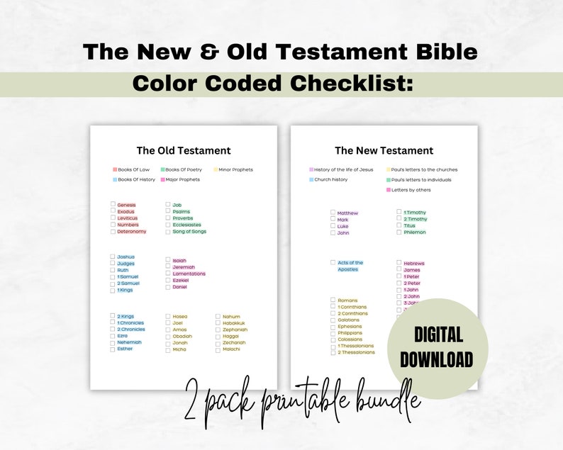 Bible Reading Checklist Tracker Printable, Color Coded Checklist ...