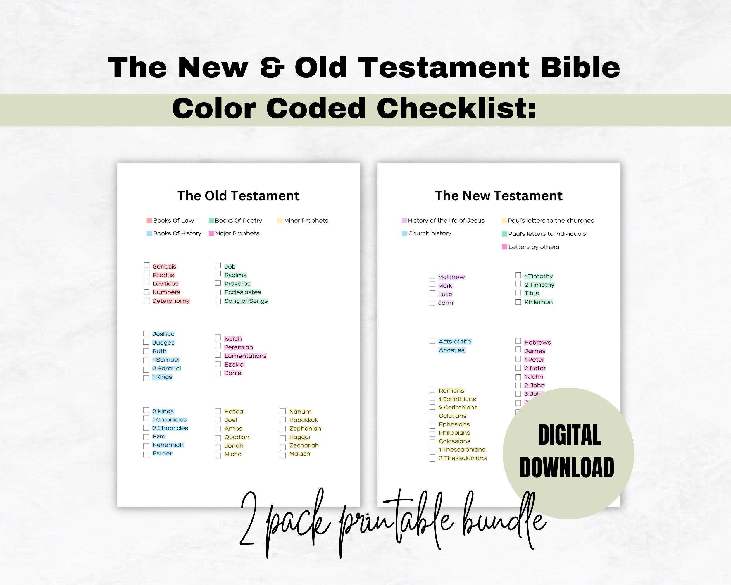 Bible Reading Checklist Tracker Printable, Color Coded Checklist ...