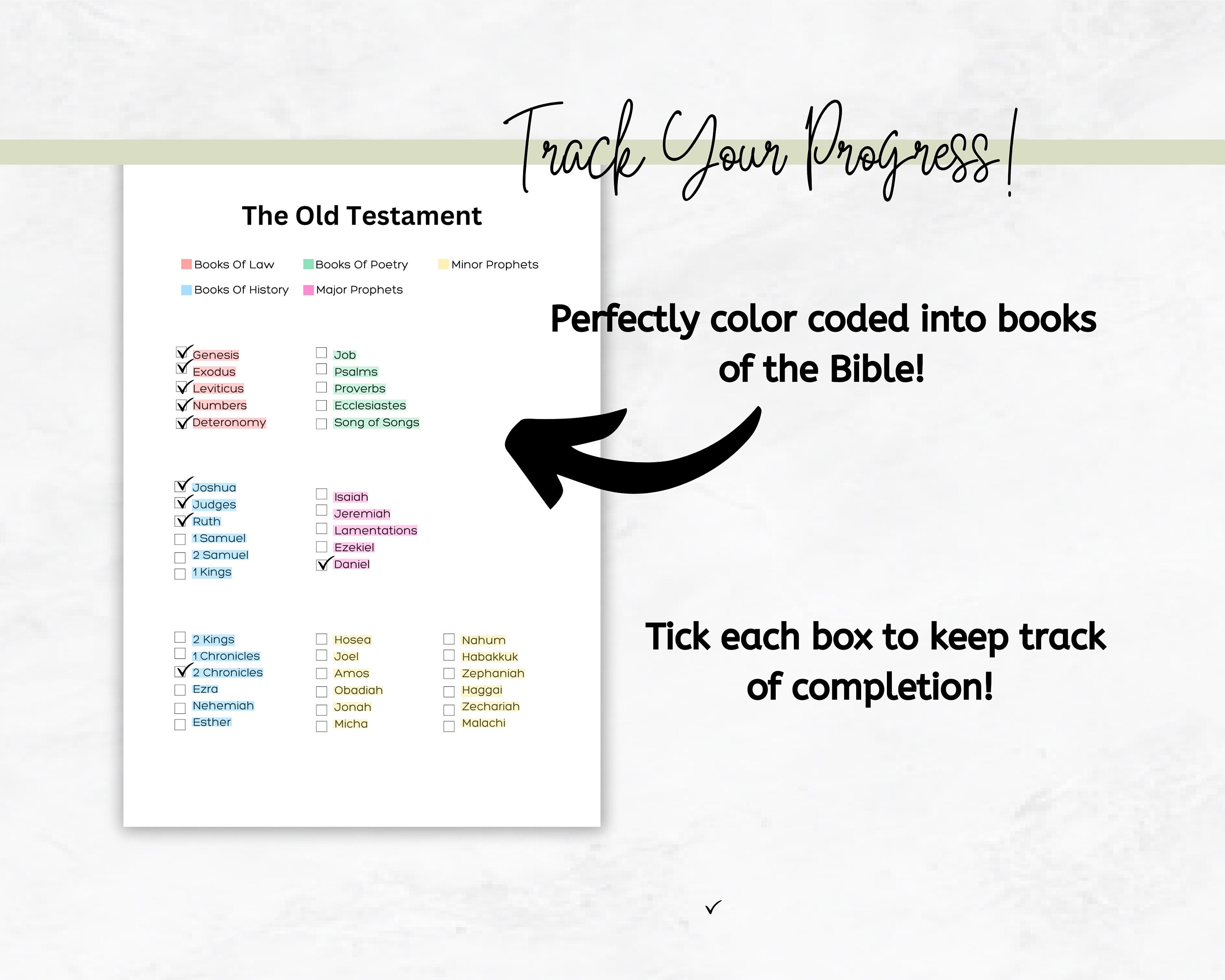 Bible Reading Checklist Tracker Printable, Color Coded Checklist ...