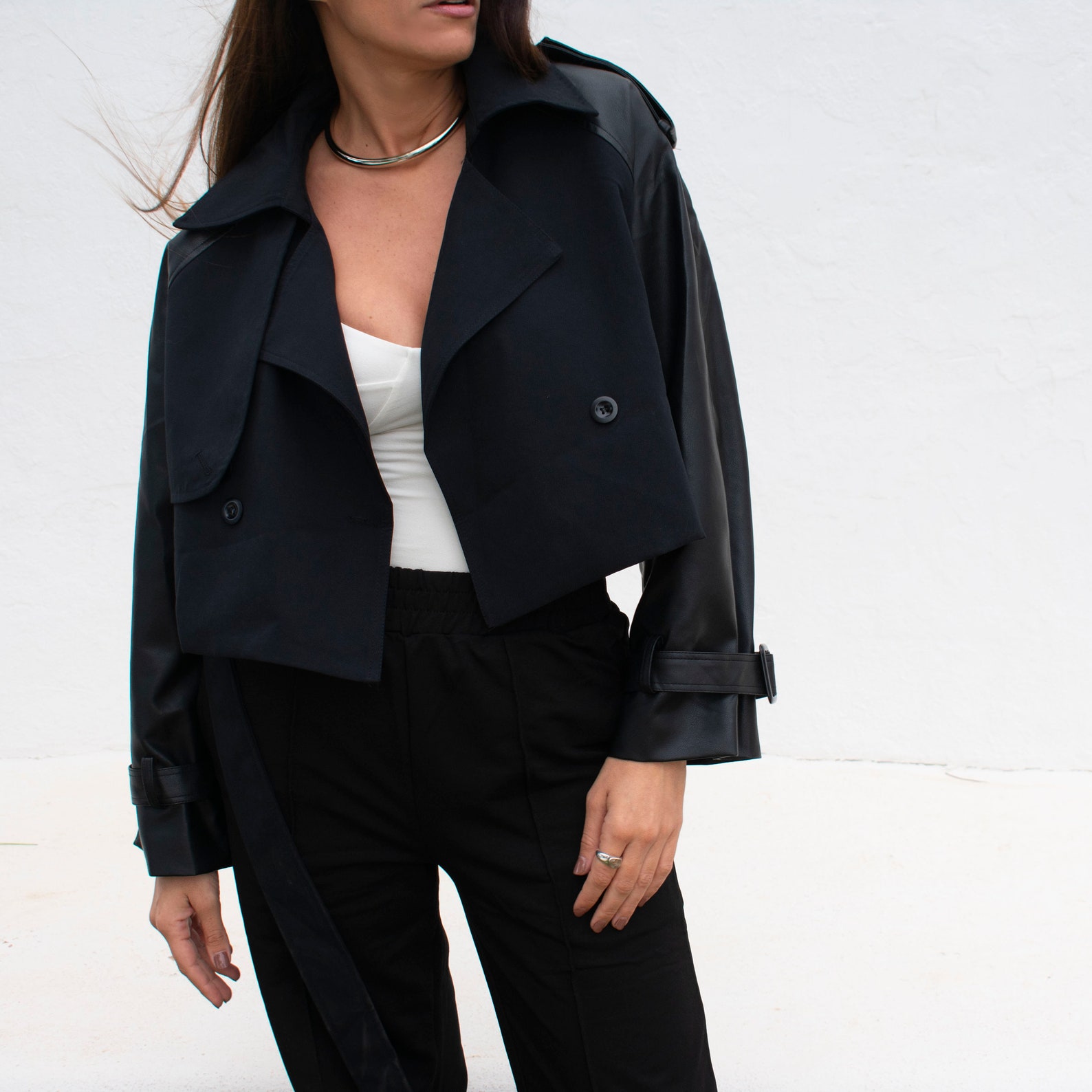 Women Short Trench Jacket Black Trench Short Jacket Cropped Trench ...