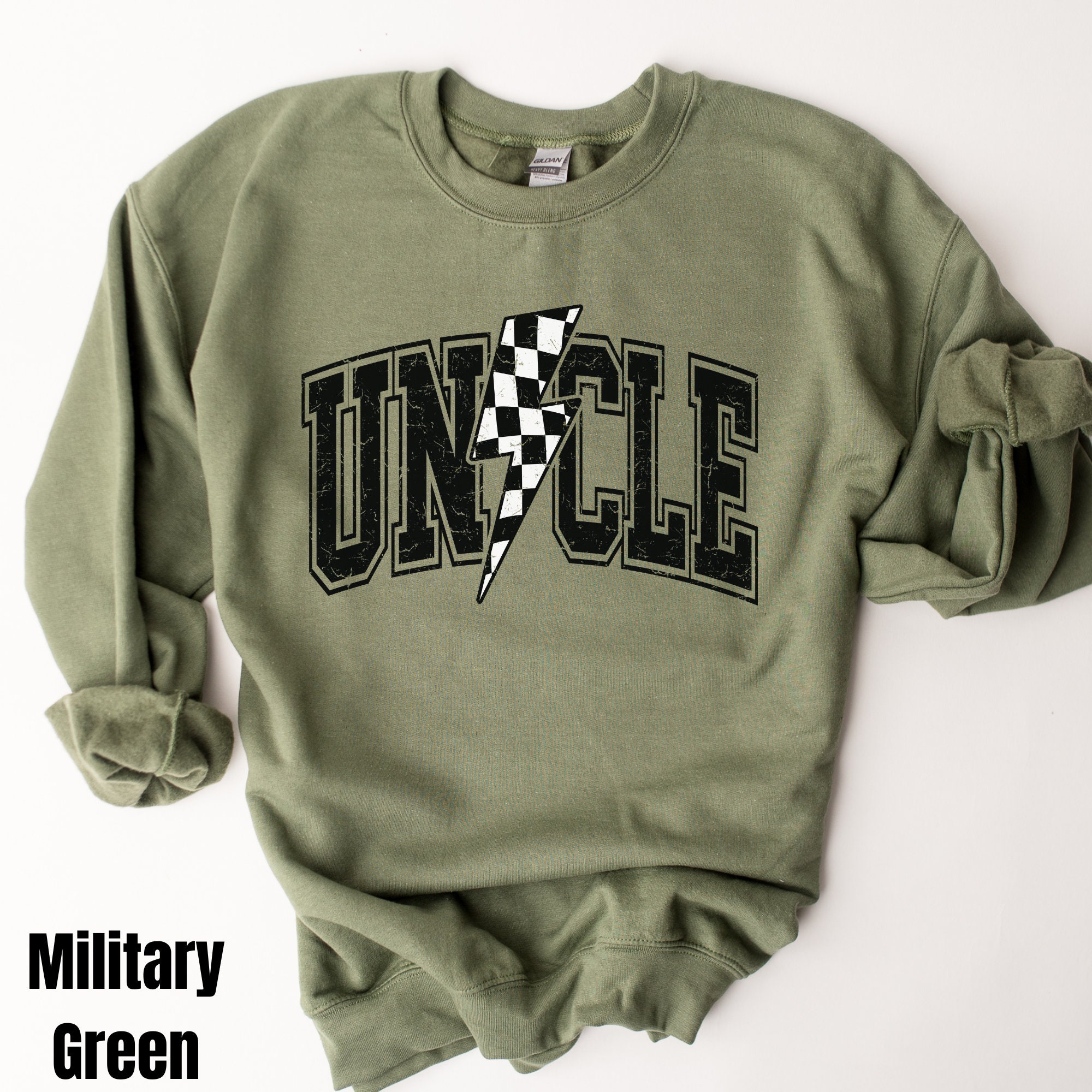 Uncle Lightning Bolt Crewneck, Retro Distressed Checkered Uncle ...