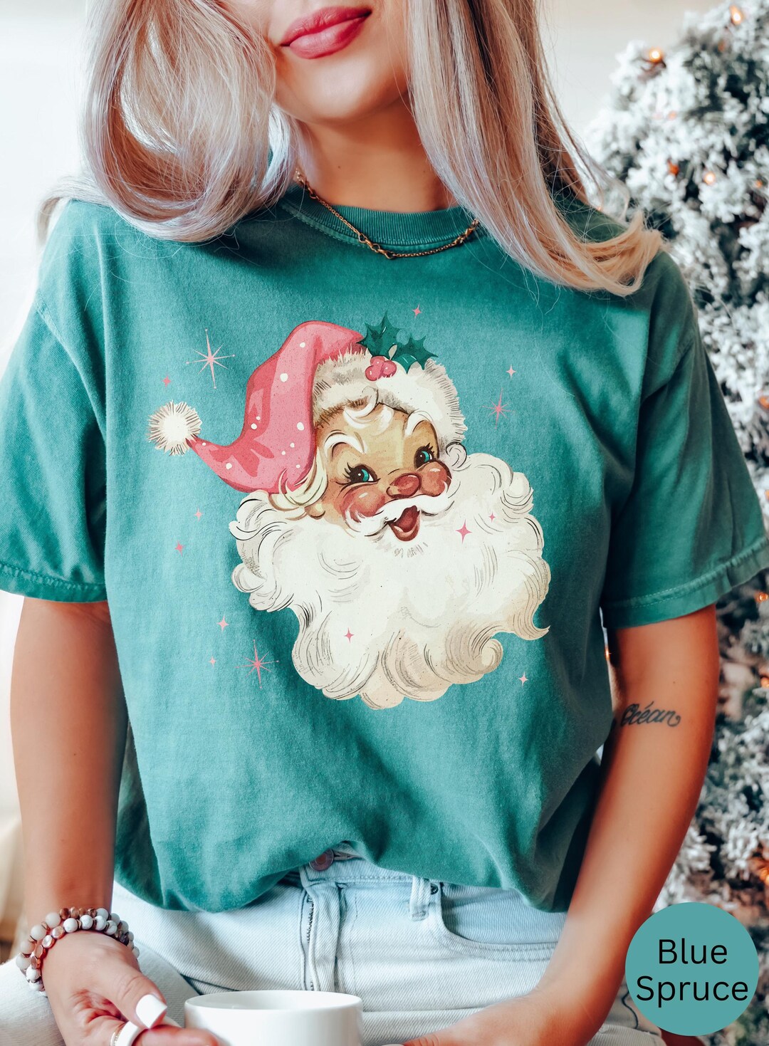 Pink Santa Shirt, Comfort Colors® Vintage Santa T-shirt, Retro Santa ...