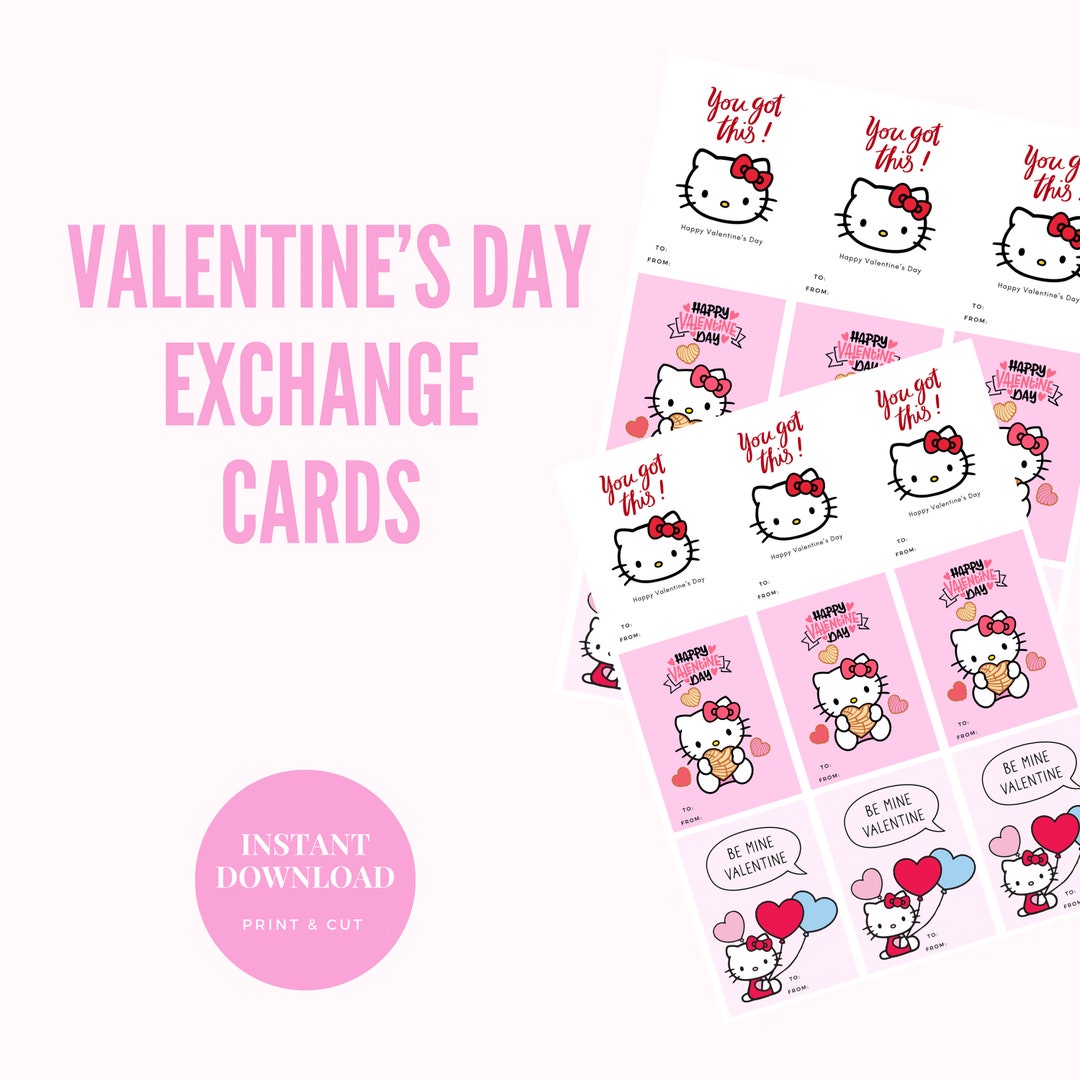 Kitty Valentines Day Cards/ Exchange Cards/ Valentine Card - Etsy