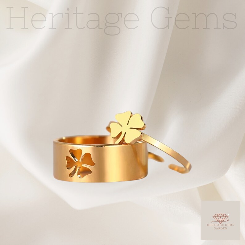 Ring Set for Engagement,vintage Clover Couple Rings,four Leaf Clover ...