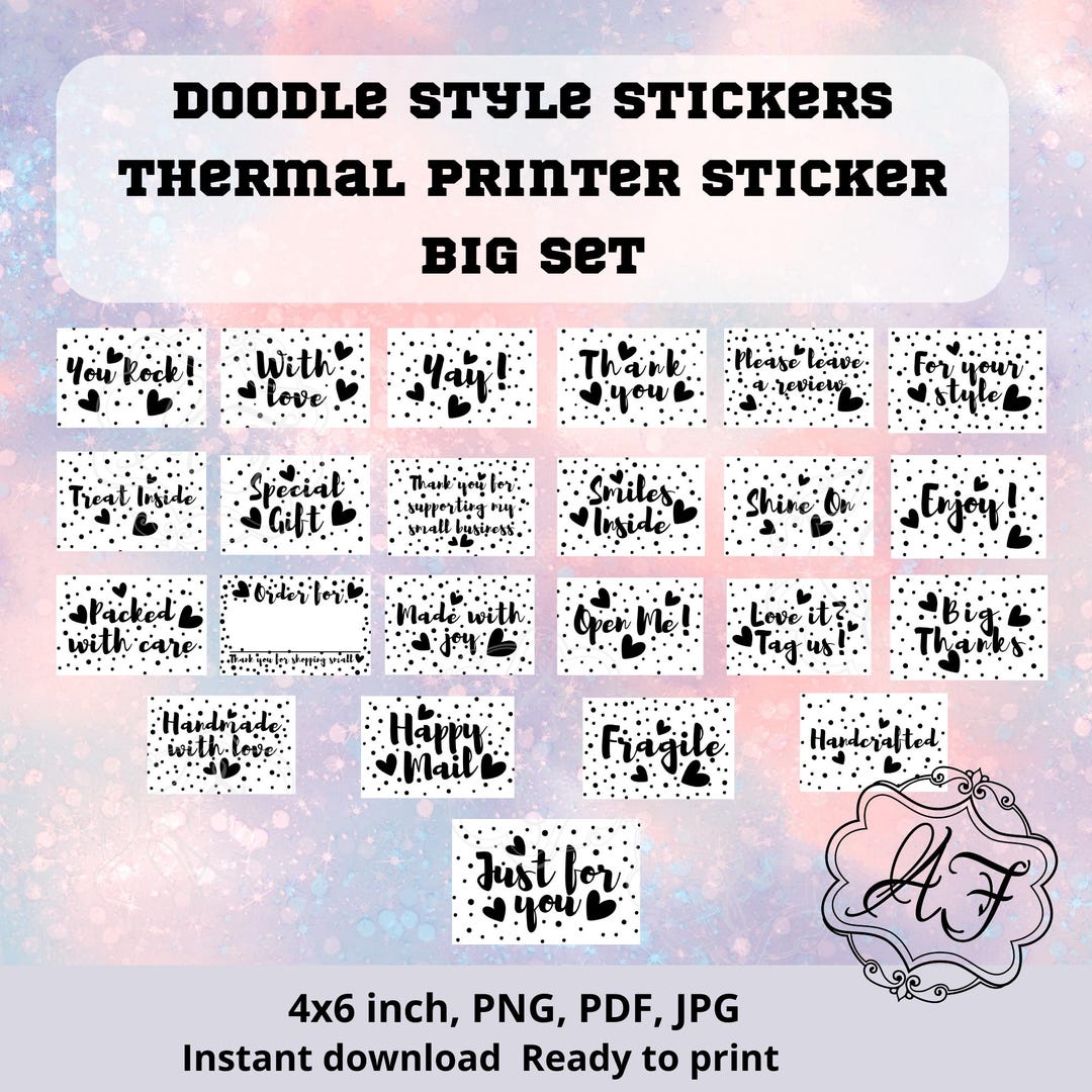 Big Set of Doodle Style Stickers With Hearts for Thermal Printers Small ...