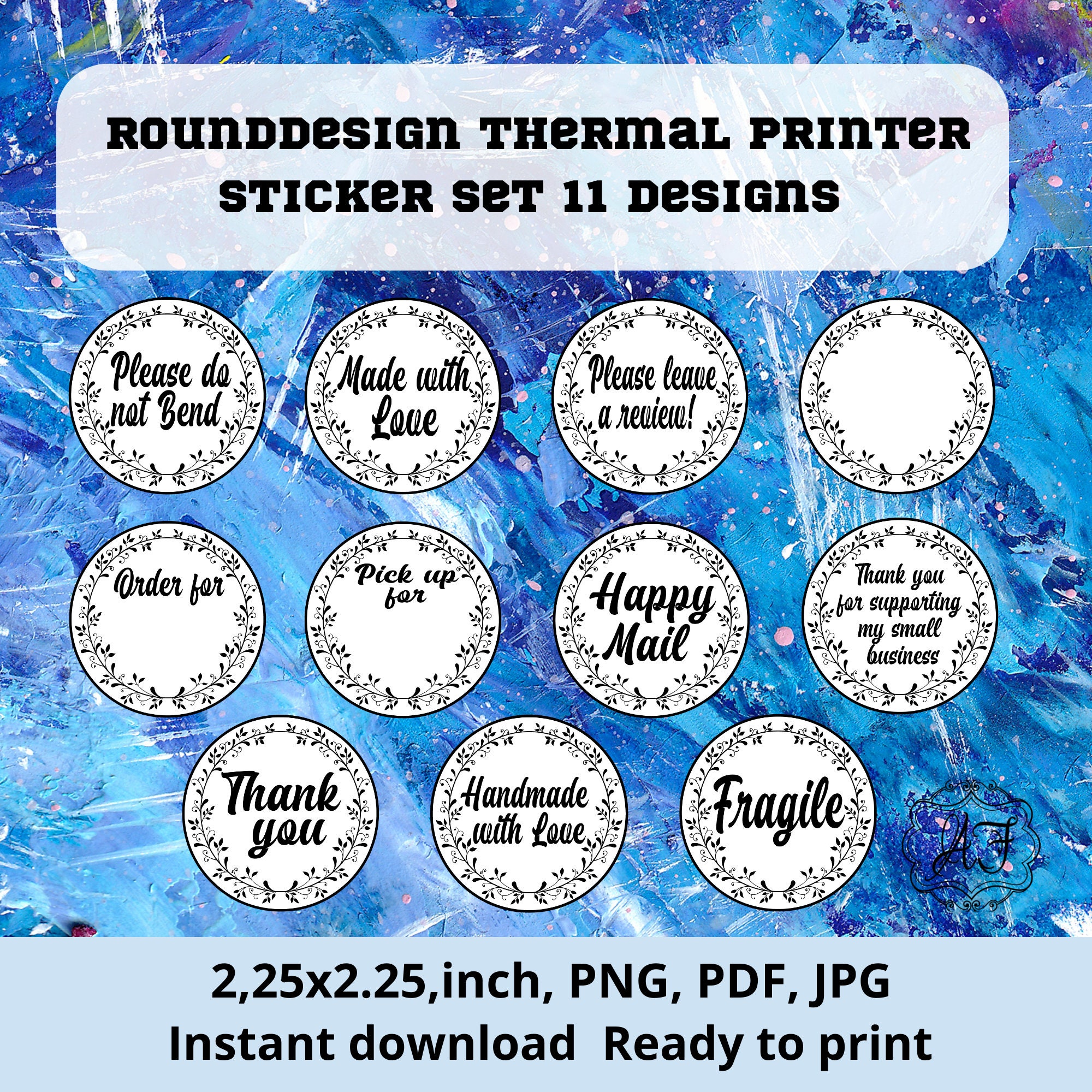 Thermal Label Printer Stickers Round With Floral Frame, Shipping ...