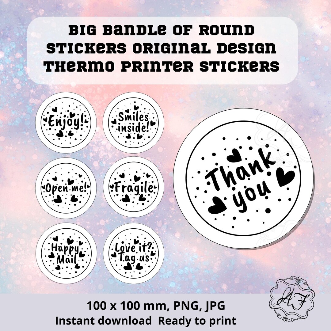 Set Round Cute Heart Thermal Labels Round Digital Downloads Thermal ...