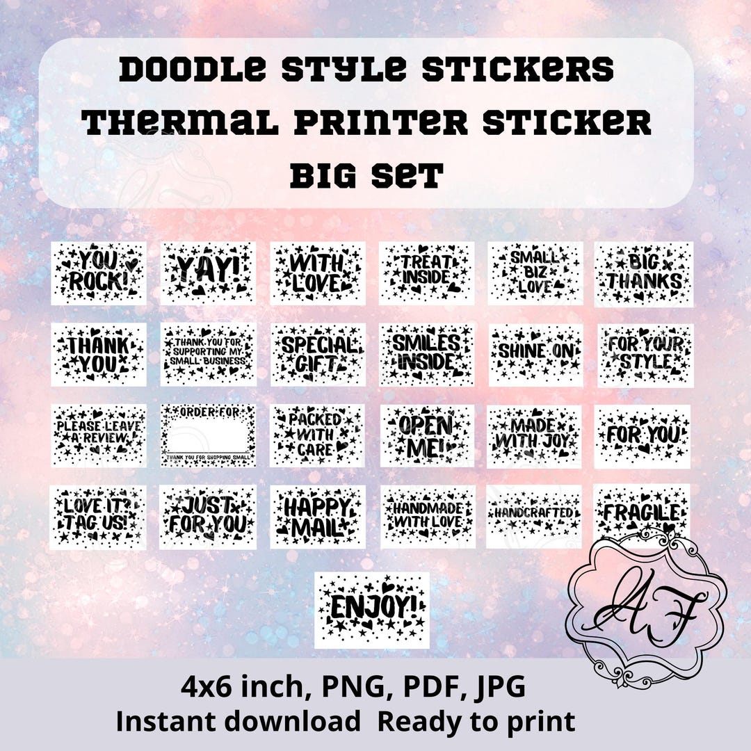 Big Bundle Set of Doodle Style Stickers for Thermo Printer Stickers ...