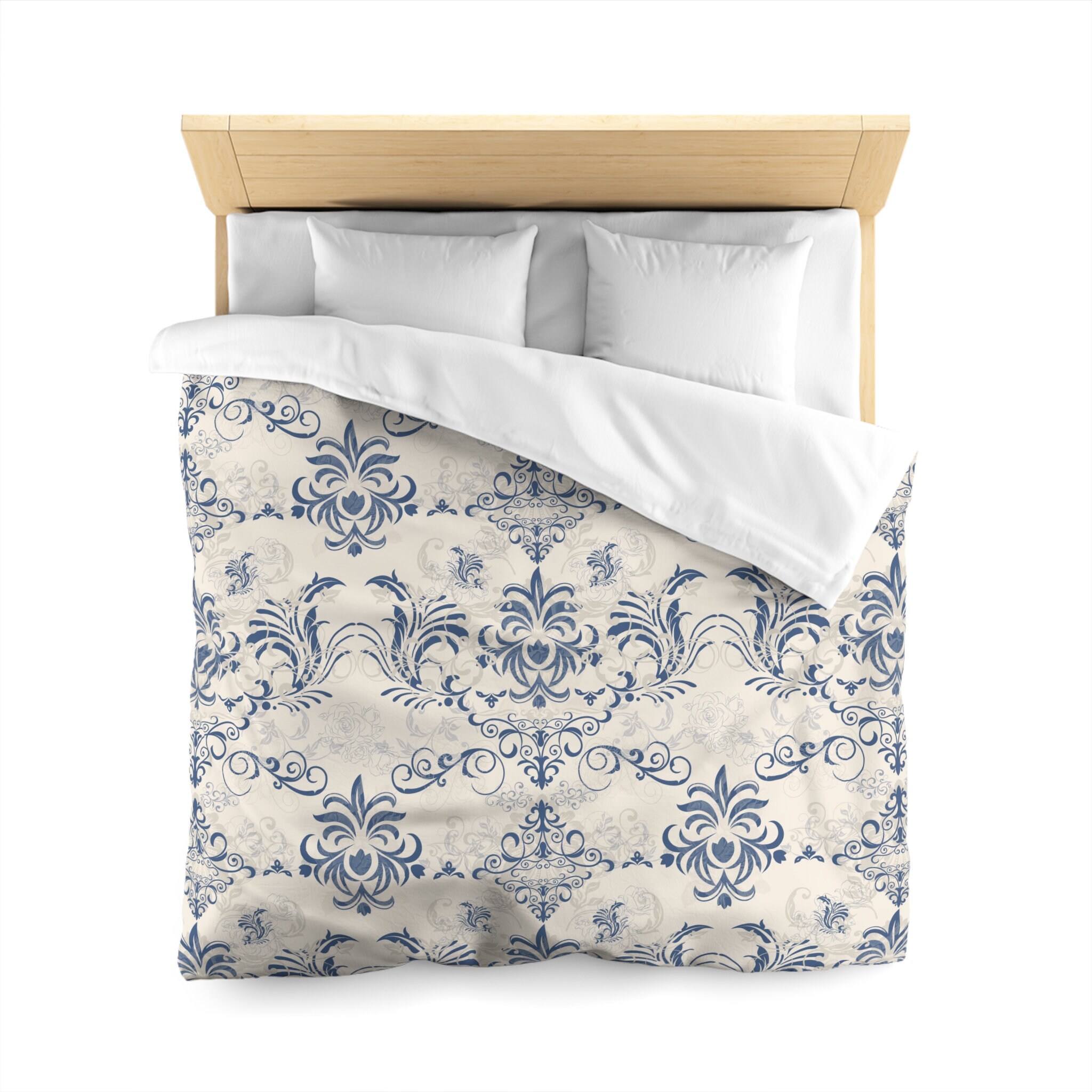 French Country Blue Floral Microfiber Duvet Cover, Floral Bedding ...