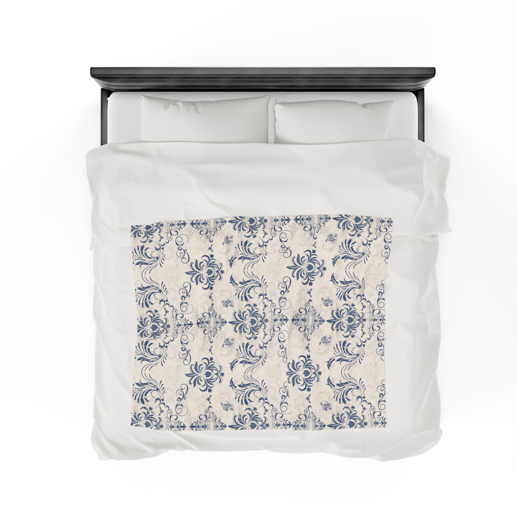 Classic French Country Blue Floral Plush Blanket. French Inspired Throw ...