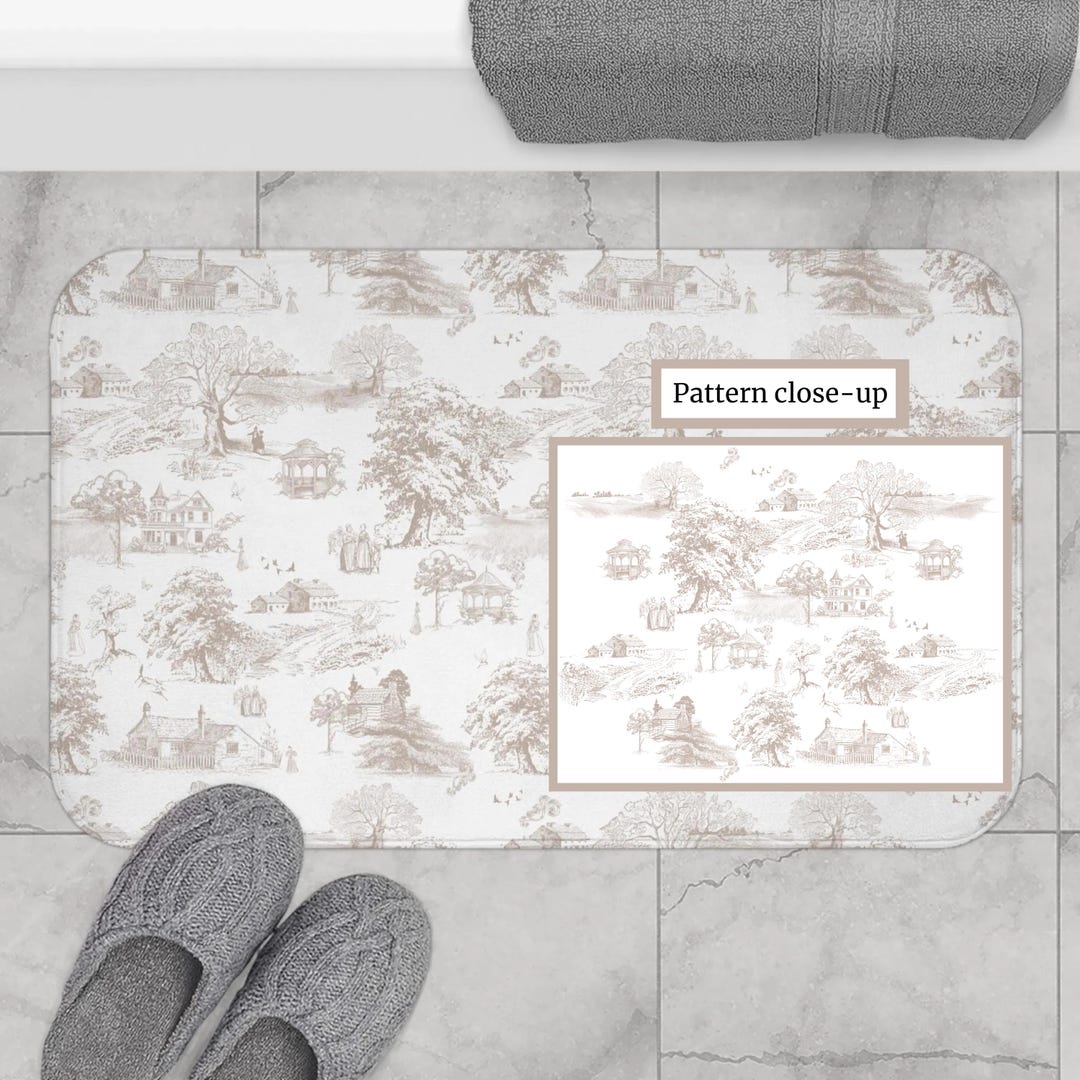 French Toile Bath Mat, Mauve White Memory Foam Rug - Etsy