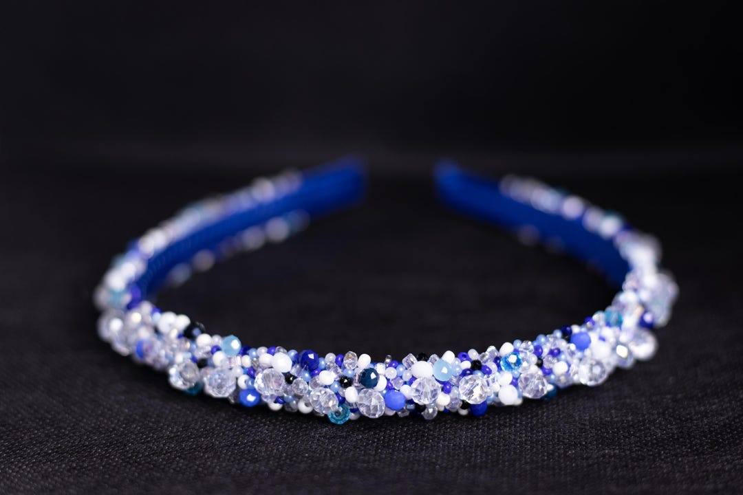 Blue Crystal Tiara Headband: Beaded Wedding Crown | Shimmering in ...