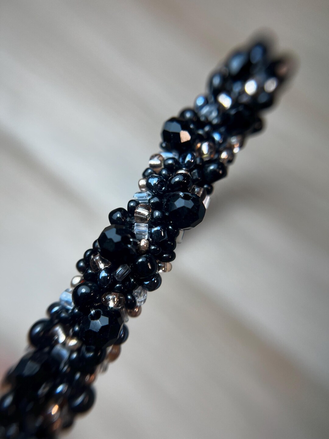 Handmade Black Beaded Tiara: Elegant Champagne Headband | for a Subtle ...