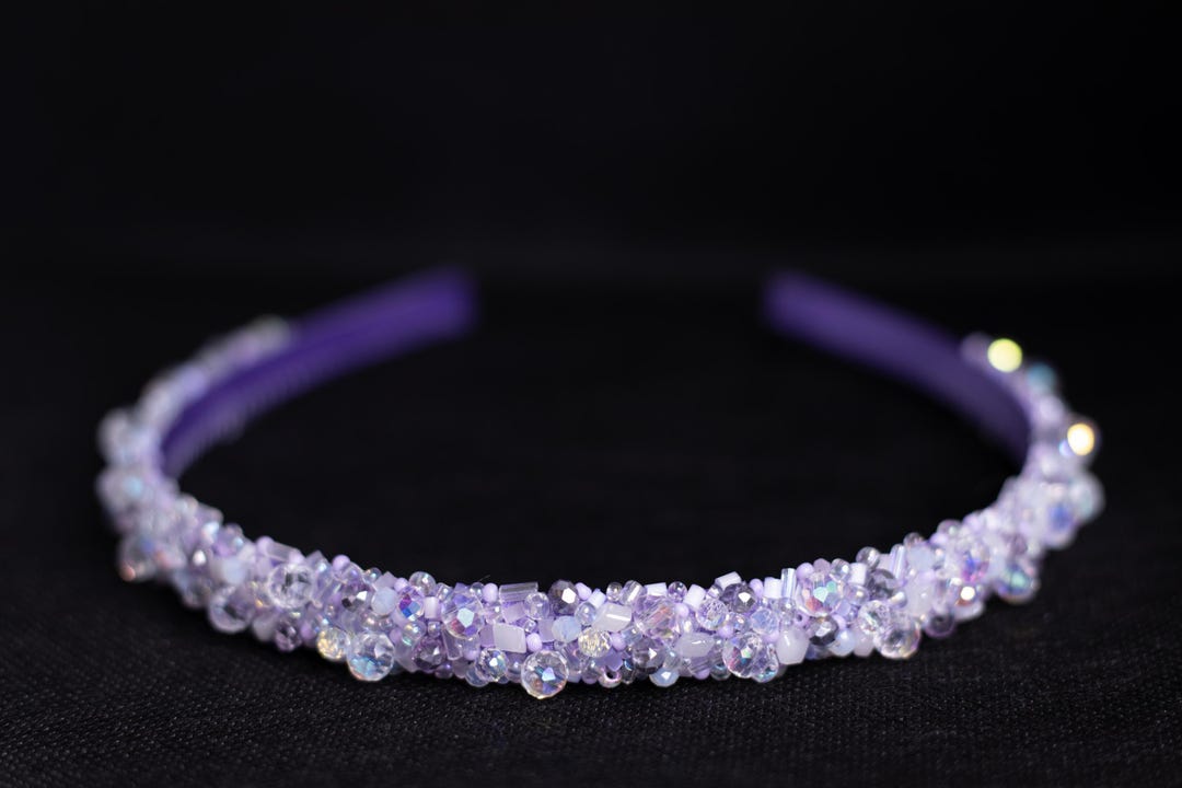 Lilac Crystal Tiara. Unique Lavender Embroidered Headpiece. Handmade ...