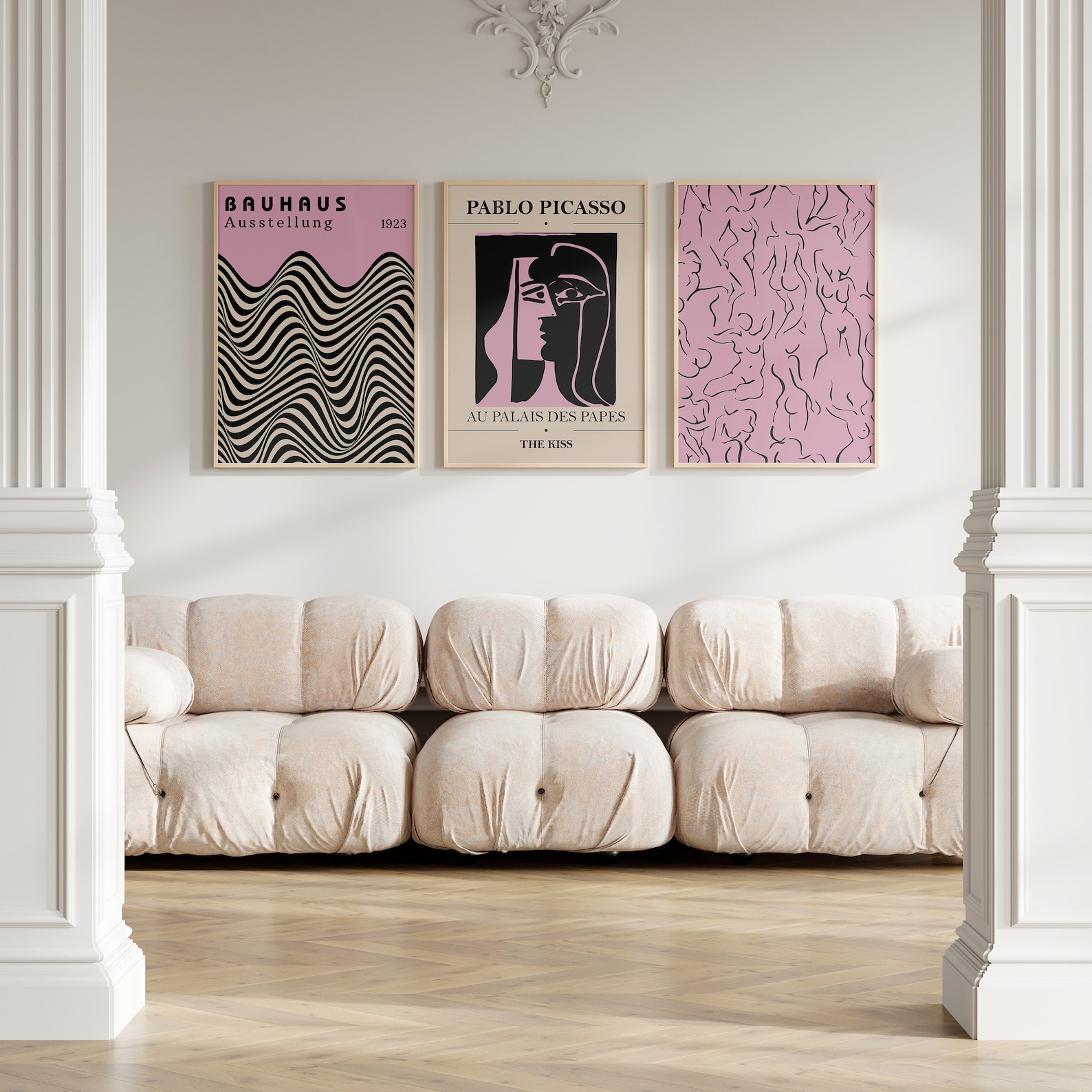 Set of 3 Bauhaus Pink Print, Tryptic Wall Art, Famous Art Prints Set ...