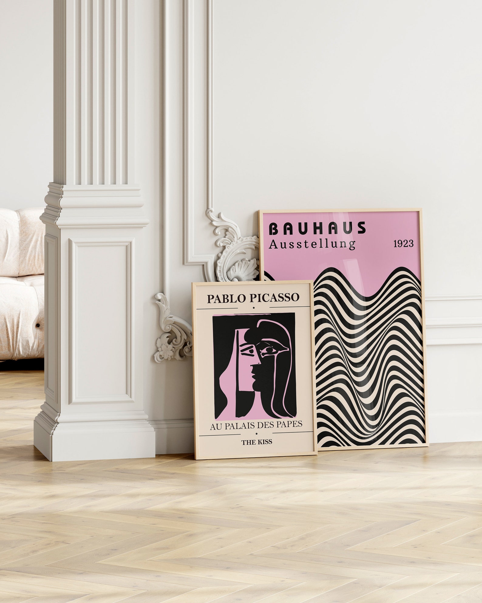 Set of 3 Bauhaus Pink Print, Tryptic Wall Art, Famous Art Prints Set ...