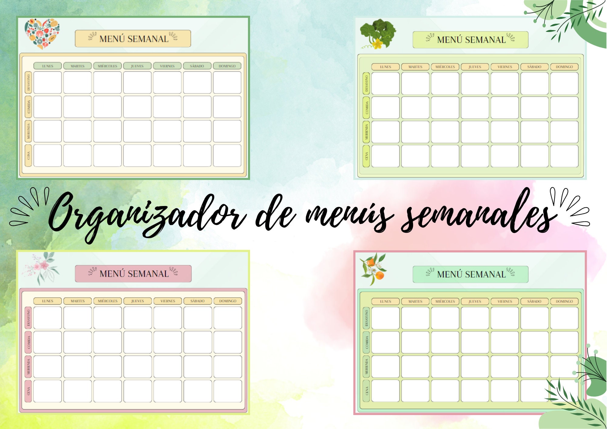 Weekly Menu Organizer. Four Models of Templates. - Etsy