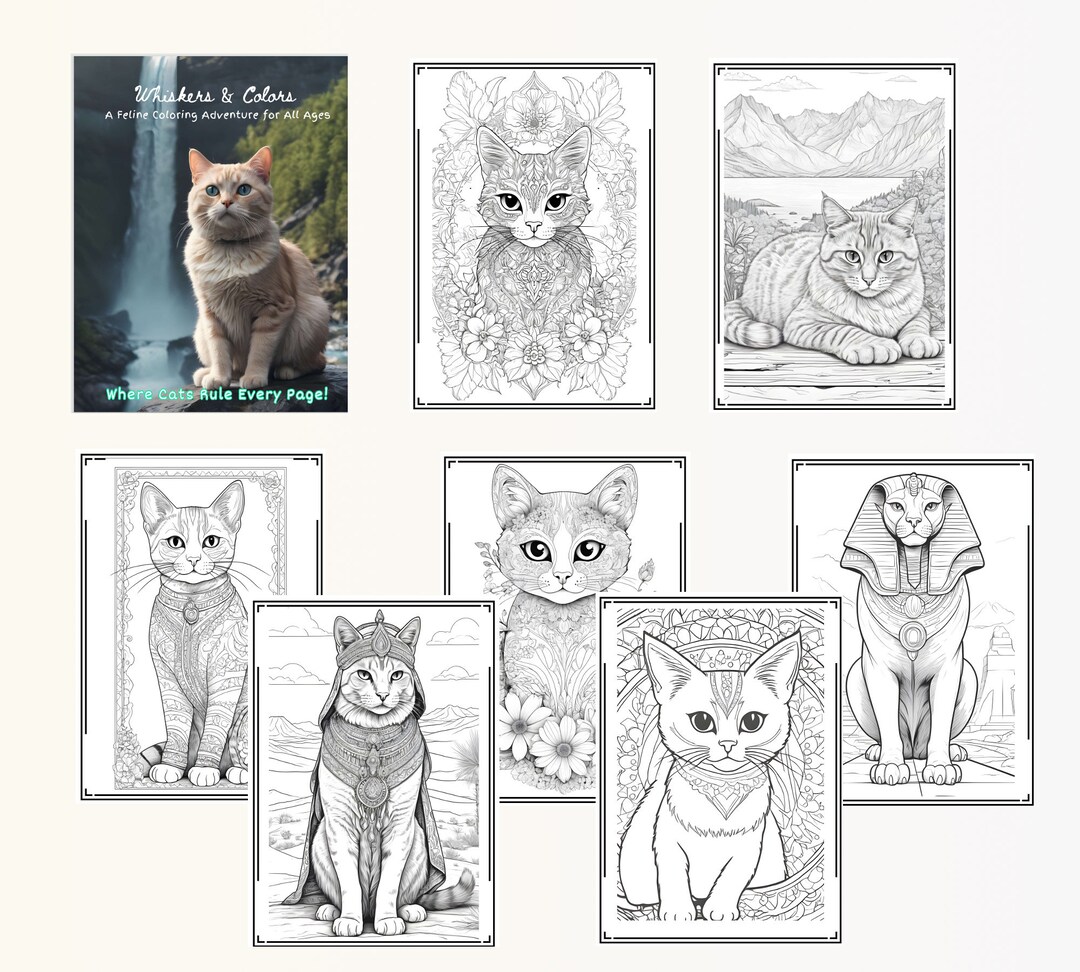 Whiskers & Colors: A Feline Coloring Adventure for All Ages - Etsy