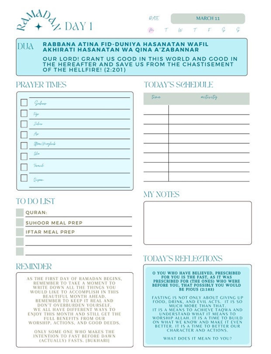 Printable 2024 Ramadan Planner and Calendar With Prayers and ...