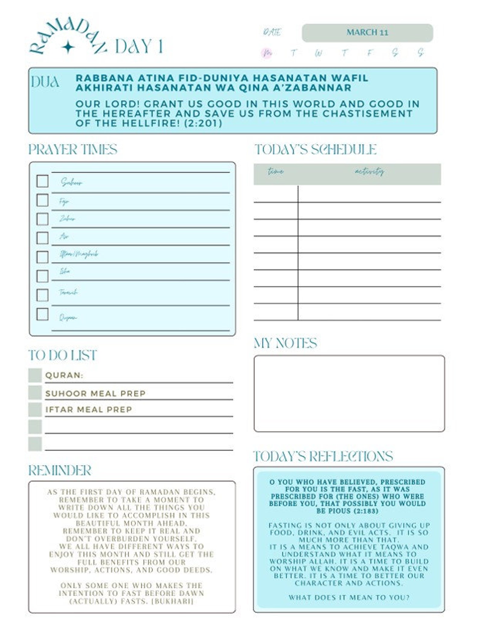 Printable 2024 Ramadan Planner and Calendar With Prayers and ...