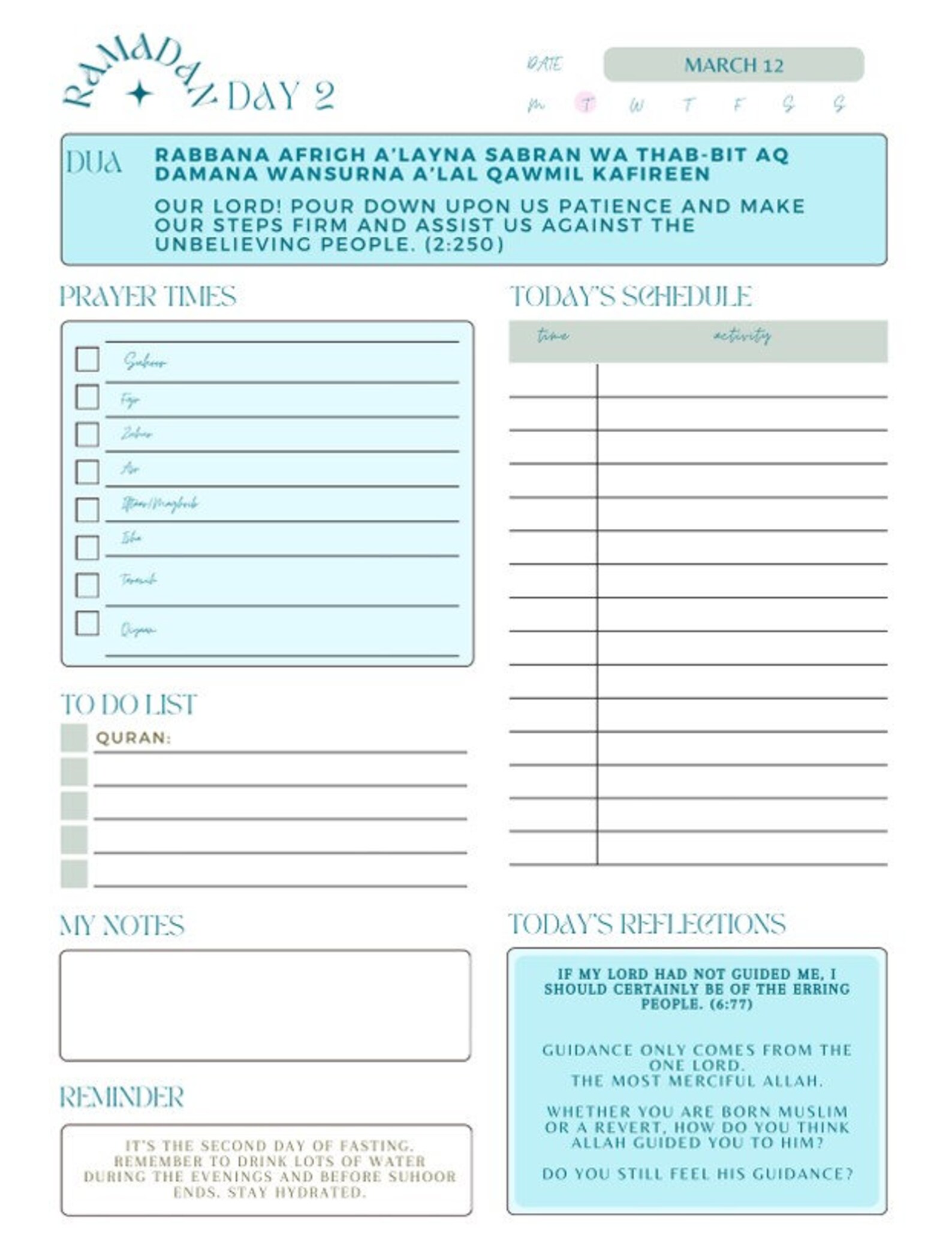 Printable 2024 Ramadan Planner and Calendar With Prayers and ...