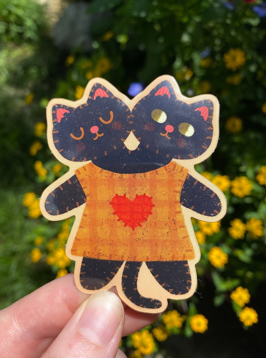 2 Headed Black Cat Sticker Black Cat Two Headed Sticker Fall Autumn ...