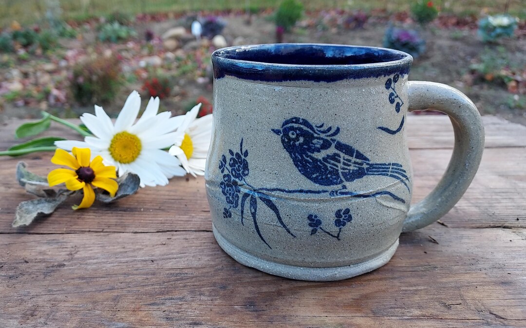 Big Blue Mug With Exotic Bird - Etsy
