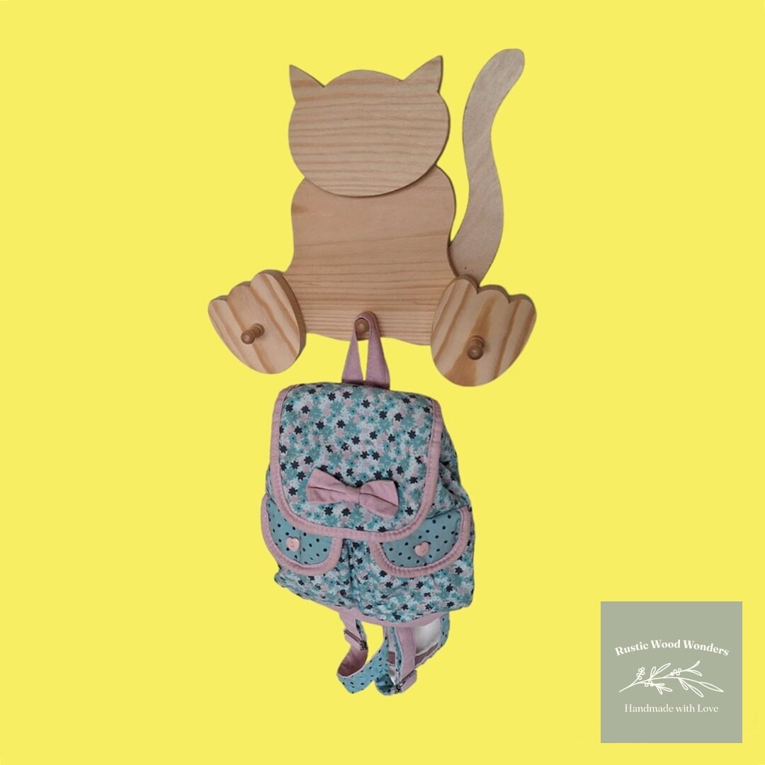 Wooden Animal Wall Hook Hanger Nursery Hippo Cat Bear Elephant Kids ...