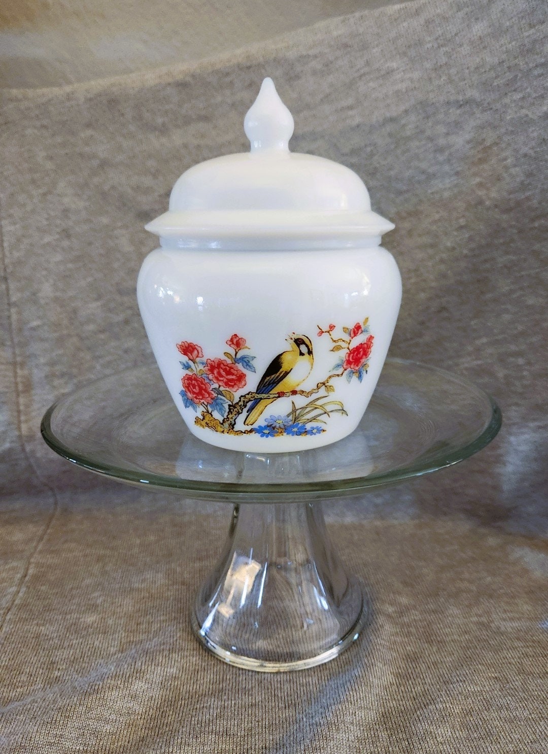 Vintage Avon Milk Glass Jar With Lid, Beautiful Bird and Floral - Etsy