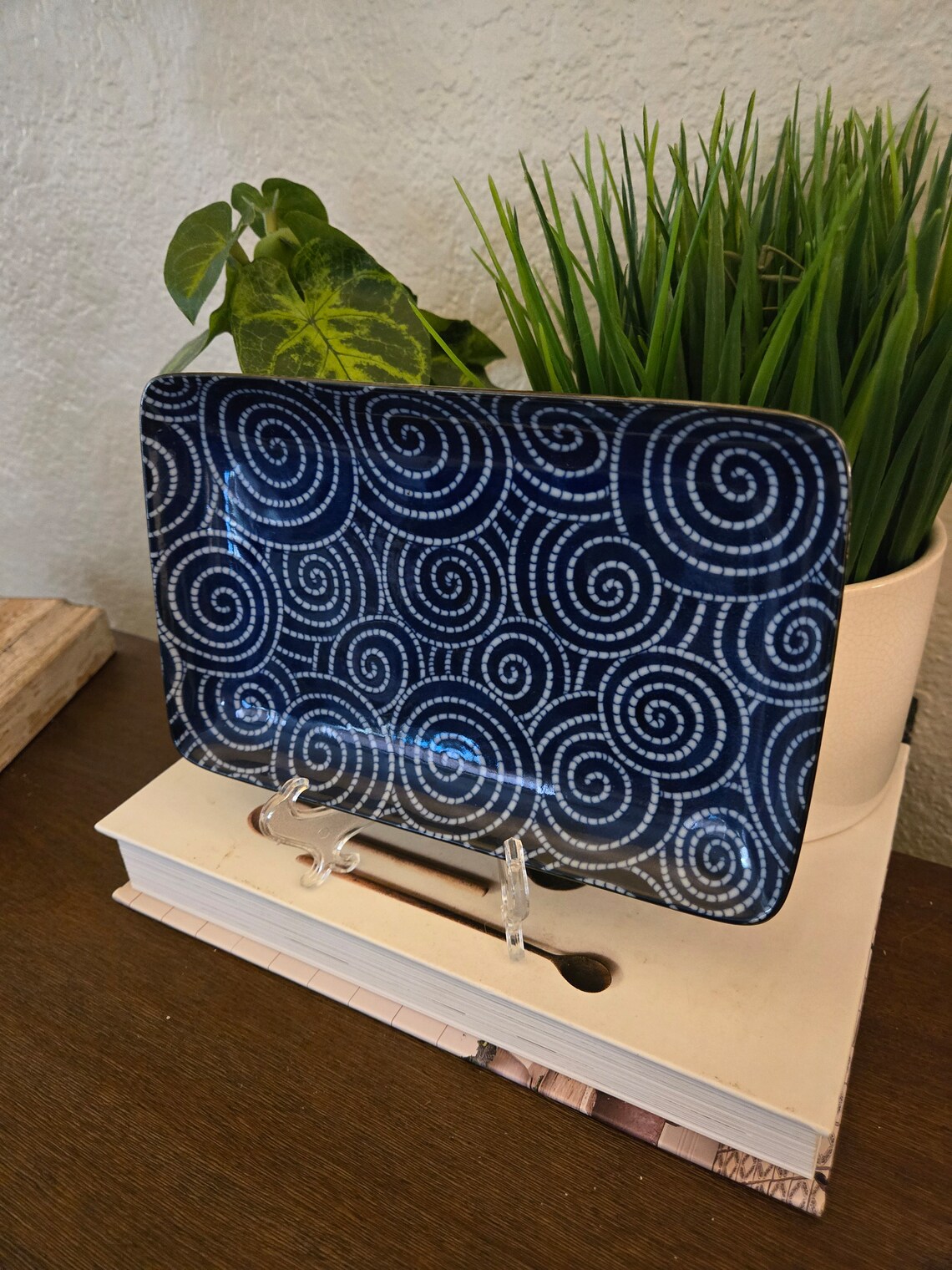 Hand Painted Japanese Rectangular Tray Dish Blue and White Jewelry Dish ...