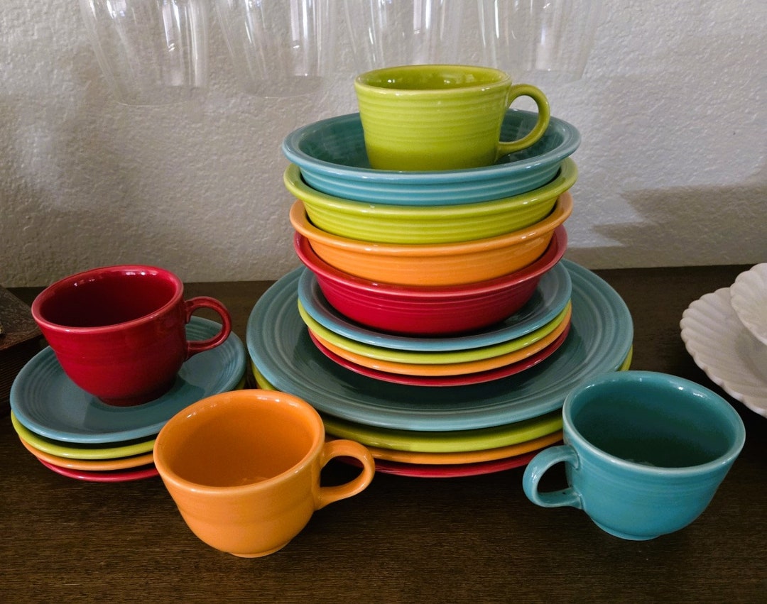 20-piece Fiesta Ware Dinner Set Turquoise Lemongrass Tangerine Scarlet ...