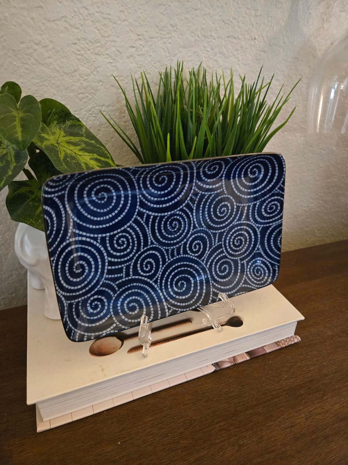Hand Painted Japanese Rectangular Tray Dish Blue and White Jewelry Dish ...