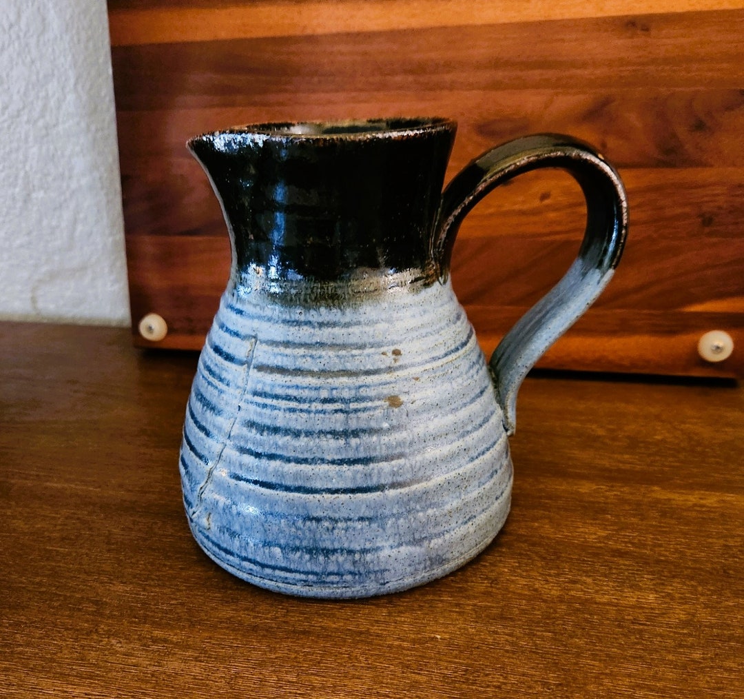 Studio Hand-thrown Pottery Blue and Espresso Pitcher | Beautifully ...
