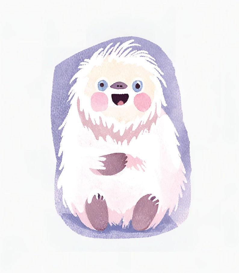 Cute Baby Yeti Clipart Print Watercolor Digital Printable Nursery Room ...