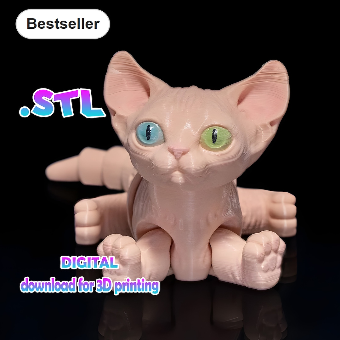 Sphynx Cat Digital .STL File for 3D Printing, Articulated Fidget Figure, Articulating Flexi ...