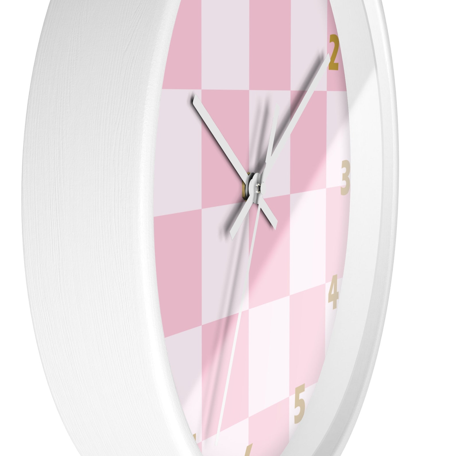 Decorative Wall Clock, Checkered Pink and Light Pink Wall Clock, Wooden ...