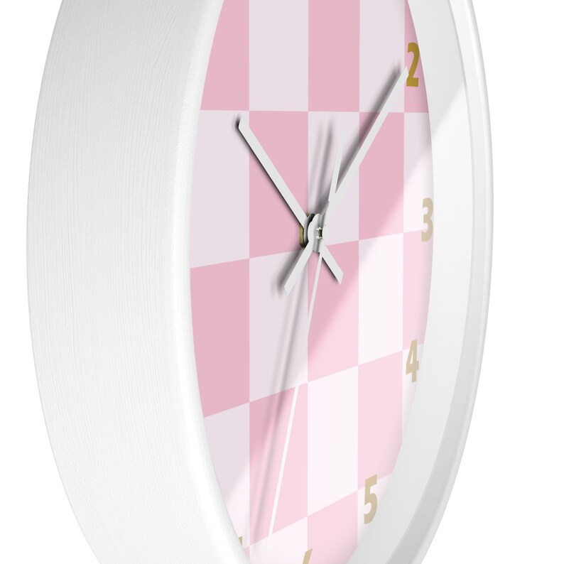 Decorative Wall Clock, Checkered Pink and Light Pink Wall Clock, Wooden ...